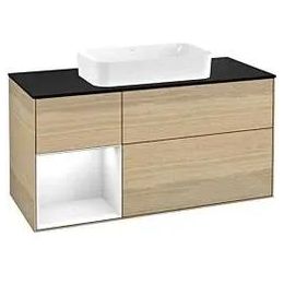 Villeroy & Boch Villeroy und Boch Finion Waschtischunterschrank G292GFPC 120cm, Abdeckplatte black matt, Emotion, Regal links Glossy white lacquer, Oak Veneer