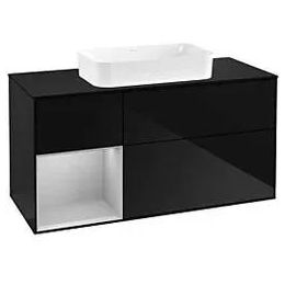 Villeroy & Boch Villeroy und Boch Finion Waschtischunterschrank G292GJPH 120cm, Abdeckplatte black matt, Emotion, Regal links Light grey matt, Glossy Black Lacquer