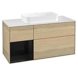 Villeroy & Boch Villeroy und Boch Finion Waschtischunterschrank G291PHPC 120cm, Abdeckplatte white matt, Emotion, Regal links Glossy Black Lacquer, Oak Veneer