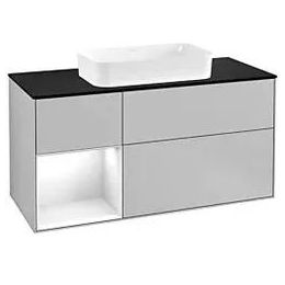 Villeroy & Boch Villeroy und Boch Finion Waschtischunterschrank G292GFGJ 120cm, Abdeckplatte black matt, Emotion, Regal links Glossy white lacquer, Light grey matt