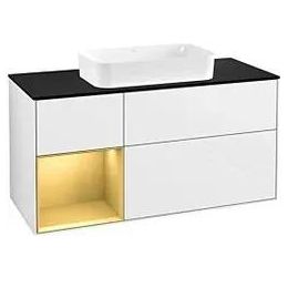 Villeroy & Boch Villeroy und Boch Finion Waschtischunterschrank G292HFGF 120cm, Abdeckplatte black matt, Emotion, Regal links Gold matt, Glossy white lacquer