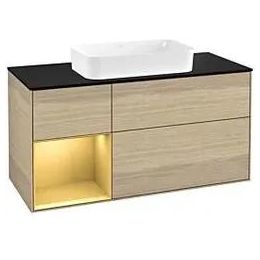 Villeroy & Boch Villeroy und Boch Finion Waschtischunterschrank G292HFPC 120cm, Abdeckplatte black matt, Emotion, Regal links Gold matt, Oak Veneer