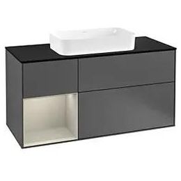 Villeroy & Boch Villeroy und Boch Finion Waschtischunterschrank G292HHGK 120cm, Abdeckplatte black matt, Emotion, Regal links Sand Matt Lacquer, Anthracite matt