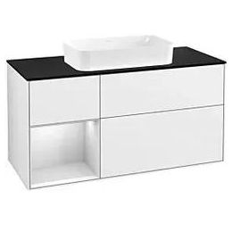 Villeroy & Boch Villeroy und Boch Finion Waschtischunterschrank G292MTGF 120cm, Abdeckplatte black matt, Emotion, Regal links White matt lacquer, Glossy white lacquer