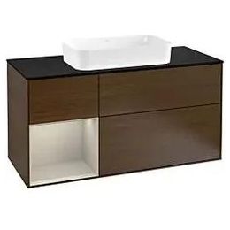 Villeroy & Boch Villeroy und Boch Finion Waschtischunterschrank G292HHGN 120cm, Abdeckplatte black matt, Emotion, Regal links Sand Matt Lacquer, Walnut veneer