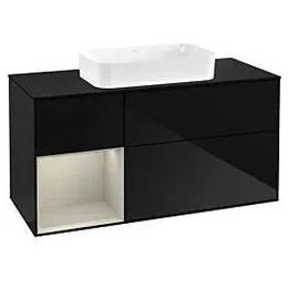 Villeroy & Boch Villeroy und Boch Finion Waschtischunterschrank G292HHPH 120cm, Abdeckplatte black matt, Emotion, Regal links Sand Matt Lacquer, Glossy Black Lacquer