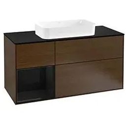 Villeroy & Boch Villeroy und Boch Finion Waschtischunterschrank G292PHGN 120cm, Abdeckplatte black matt, Emotion, Regal links Glossy Black Lacquer, Walnut veneer