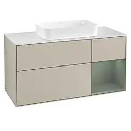 Villeroy & Boch Villeroy und Boch Finion Waschtischunterschrank G301GMHH 120cm, Abdeckplatte white matt, Emotion, Regal rechts Olive Matt Lacquer, Sand Matt Lacquer