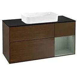 Villeroy & Boch Villeroy und Boch Finion Waschtischunterschrank G302GMGN 120cm, Abdeckplatte black matt, Emotion, Regal rechts Olive Matt Lacquer, Walnut veneer