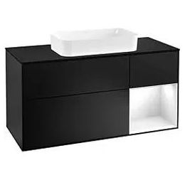 Villeroy & Boch Villeroy und Boch Finion Waschtischunterschrank G302GFPD 120cm, Abdeckplatte black matt, Emotion, Regal rechts Glossy white lacquer, Black matt lacquer