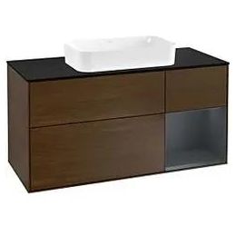 Villeroy & Boch Villeroy und Boch Finion Waschtischunterschrank G302HGGN 120cm, Abdeckplatte black matt, Emotion, Regal rechts Midnight Blue Matt Lacquer, Walnut veneer