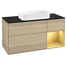 Villeroy & Boch Villeroy und Boch Finion Waschtischunterschrank G302HFPC 120cm, Abdeckplatte black matt, Emotion, Regal rechts Gold matt, Oak Veneer