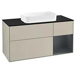 Villeroy & Boch Villeroy und Boch Finion Waschtischunterschrank G302HGHH 120cm, Abdeckplatte black matt, Emotion, Regal rechts Midnight Blue Matt Lacquer, Sand Matt Lacquer