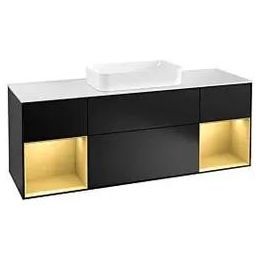 Villeroy & Boch Villeroy und Boch Finion Waschtischunterschrank G331HFPD 160cm, Abdeckplatte white matt, Emotion, Regale Gold matt lacquer, Black matt lacquer