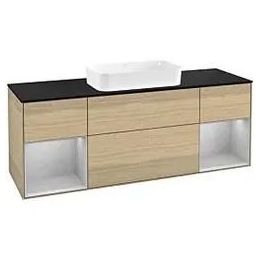 Villeroy & Boch Villeroy und Boch Finion Waschtischunterschrank G332GJPC 160cm, Abdeckplatte black matt, Emotion, Regale Light grey matt lacquer, Oak Veneer