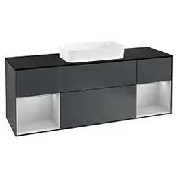 Villeroy & Boch Villeroy und Boch Finion Waschtischunterschrank G332GJHG 160cm, Abdeckplatte black matt, Emotion, Regale Light grey matt lacquer, Midnight Blue Matt Lacquer