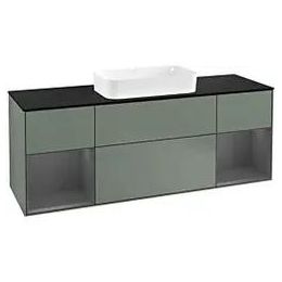 Villeroy & Boch Villeroy und Boch Finion Waschtischunterschrank G332GKGM 160cm, Abdeckplatte black matt, Emotion, Regale Anthracite matt lacquer, Olive Matt Lacquer