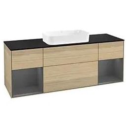 Villeroy & Boch Villeroy und Boch Finion Waschtischunterschrank G332GKPC 160cm, Abdeckplatte black matt, Emotion, Regale Anthracite matt lacquer, Oak Veneer