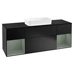 Villeroy & Boch Villeroy und Boch Finion Waschtischunterschrank G332GMPD 160cm, Abdeckplatte black matt, Emotion, Regale Olive matt lacquer, Black matt lacquer