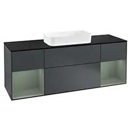 Villeroy & Boch Villeroy und Boch Finion Waschtischunterschrank G332GMHG 160cm, Abdeckplatte black matt, Emotion, Regale Olive matt lacquer, Midnight Blue Matt Lacquer