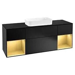 Villeroy & Boch Villeroy und Boch Finion Waschtischunterschrank G332HFPD 160cm, Abdeckplatte black matt, Emotion, Regale Gold matt lacquer, Black matt lacquer