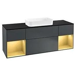 Villeroy & Boch Villeroy und Boch Finion Waschtischunterschrank G332HFHG 160cm, Abdeckplatte black matt, Emotion, Regale Gold matt lacquer, Midnight Blue Matt Lacquer