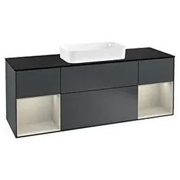 Villeroy & Boch Villeroy und Boch Finion Waschtischunterschrank G332HHHG 160cm, Abdeckplatte black matt, Emotion, Regale sand matt lacquer, Midnight Blue Matt Lacquer