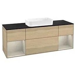 Villeroy & Boch Villeroy und Boch Finion Waschtischunterschrank G332HHPC 160cm, Abdeckplatte black matt, Emotion, Regale sand matt lacquer, Oak Veneer