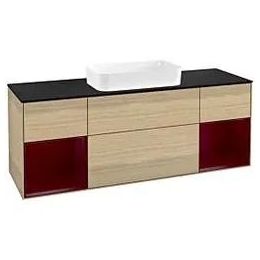 Villeroy & Boch Villeroy und Boch Finion Waschtischunterschrank G332HBPC 160cm, Abdeckplatte black matt, Emotion, Regale Peony matt lacquer, Oak Veneer