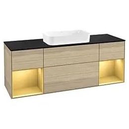 Villeroy & Boch Villeroy und Boch Finion Waschtischunterschrank G332HFPC 160cm, Abdeckplatte black matt, Emotion, Regale Gold matt lacquer, Oak Veneer