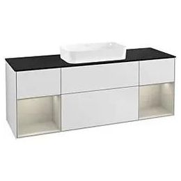 Villeroy & Boch Villeroy und Boch Finion Waschtischunterschrank G332HHMT 160cm, Abdeckplatte black matt, Emotion, Regale sand matt lacquer, White matt lacquer