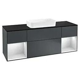 Villeroy & Boch Villeroy und Boch Finion Waschtischunterschrank G332MTHG 160cm, Abdeckplatte black matt, Emotion, Regale White matt lacquer, Midnight Blue Matt Lacquer