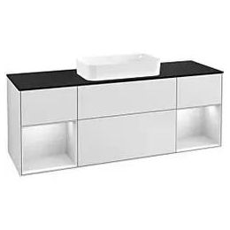 Villeroy & Boch Villeroy und Boch Finion Waschtischunterschrank G332MTMT 160cm, Abdeckplatte black matt, Emotion, Regale White matt lacquer, White matt lacquer