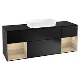 Villeroy & Boch Villeroy und Boch Finion Waschtischunterschrank G332PCPD 160cm, Abdeckplatte black matt, Emotion, Regale Oak Veneer, Black matt lacquer