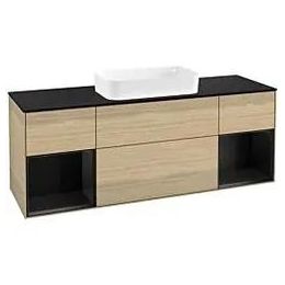 Villeroy & Boch Villeroy und Boch Finion Waschtischunterschrank G332PDPC 160cm, Abdeckplatte black matt, Emotion, Regale Black matt lacquer, Oak Veneer