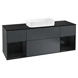 Villeroy & Boch Villeroy und Boch Finion Waschtischunterschrank G332PHHG 160cm, Abdeckplatte black matt, Emotion, Regale Glossy black lacquer, Midnight Blue Matt Lacquer