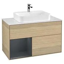 Villeroy & Boch Villeroy und Boch Finion Waschtischunterschrank G361HGPC 100cm, Abdeckplatte white matt, Emotion, Regal links Midnight Blue Matt Lacquer, Oak Veneer