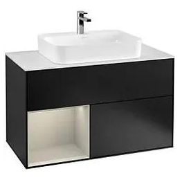 Villeroy & Boch Villeroy und Boch Finion Waschtischunterschrank G361HHPD 100cm, Abdeckplatte white matt, Emotion, Regal links Sand Matt Lacquer, Black matt lacquer