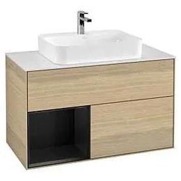 Villeroy & Boch Villeroy und Boch Finion Waschtischunterschrank G361PDPC 100cm, Abdeckplatte white matt, Emotion, Regal links Black matt lacquer, Oak Veneer