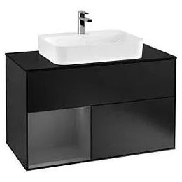 Villeroy & Boch Villeroy und Boch Finion Waschtischunterschrank G362GKPD 100cm, Abdeckplatte black matt, Emotion, Regal links Anthracite matt, Black matt lacquer