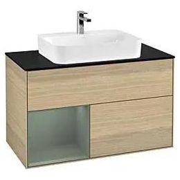 Villeroy & Boch Villeroy und Boch Finion Waschtischunterschrank G362GMPC 100cm, Abdeckplatte black matt, Emotion, Regal links Olive Matt Lacquer, Oak Veneer