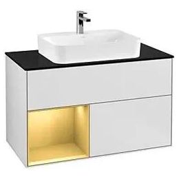 Villeroy & Boch Villeroy und Boch Finion Waschtischunterschrank G362HFMT 100cm, Abdeckplatte black matt, Emotion, Regal links Gold matt, White matt lacquer