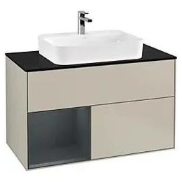 Villeroy & Boch Villeroy und Boch Finion Waschtischunterschrank G362HGHH 100cm, Abdeckplatte black matt, Emotion, Regal links Midnight Blue Matt Lacquer, Sand Matt Lacquer