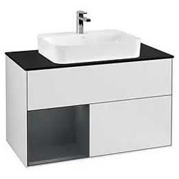 Villeroy & Boch Villeroy und Boch Finion Waschtischunterschrank G362HGMT 100cm, Abdeckplatte black matt, Emotion, Regal links Midnight Blue Matt Lacquer, White matt lacquer