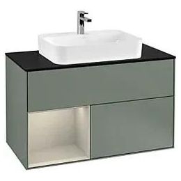 Villeroy & Boch Villeroy und Boch Finion Waschtischunterschrank G362HHGM 100cm, Abdeckplatte black matt, Emotion, Regal links Sand Matt Lacquer, Olive Matt Lacquer