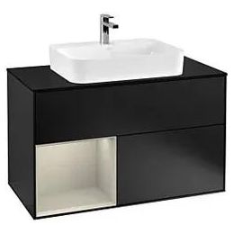 Villeroy & Boch Villeroy und Boch Finion Waschtischunterschrank G362HHPD 100cm, Abdeckplatte black matt, Emotion, Regal links Sand Matt Lacquer, Black matt lacquer