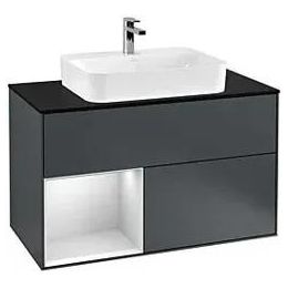 Villeroy & Boch Villeroy und Boch Finion Waschtischunterschrank G362MTHG 100cm, Abdeckplatte black matt, Emotion, Regal links White matt lacquer, Midnight Blue Matt Lacquer