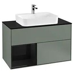 Villeroy & Boch Villeroy und Boch Finion Waschtischunterschrank G362PHGM 100cm, Abdeckplatte black matt, Emotion, Regal links Glossy Black Lacquer, Olive Matt Lacquer