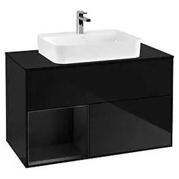 Villeroy & Boch Villeroy und Boch Finion Waschtischunterschrank G362PDPH 100cm, Abdeckplatte black matt, Emotion, Regal links Black matt lacquer, Glossy Black Lacquer