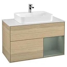 Villeroy & Boch Villeroy und Boch Finion Waschtischunterschrank G371GMPC 100cm, Abdeckplatte white matt, Emotion, Regal rechts Olive Matt Lacquer, Oak Veneer